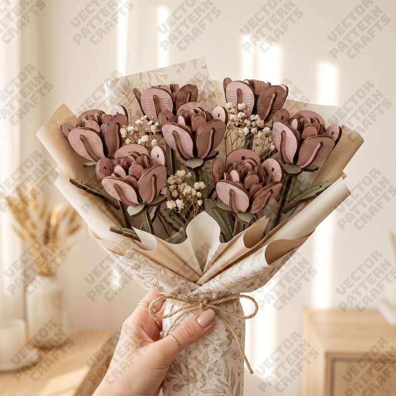 Rose Bouquet SVG Laser Cut 3D Wooden Flower Bunch Standing Floral Home ...