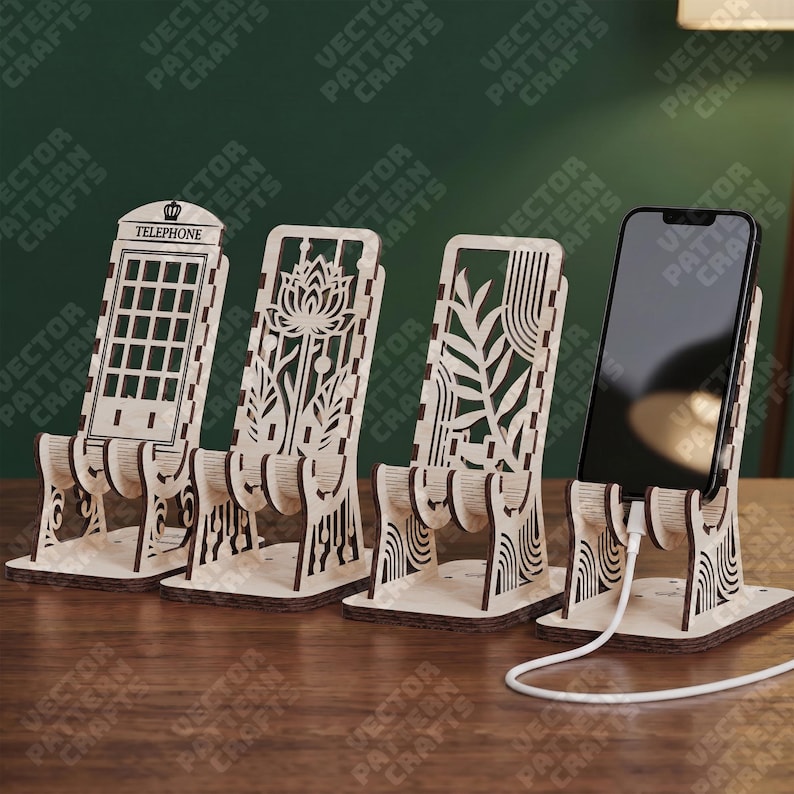 3 Phone Stand SVG Bundle Laser Cut Wooden Desk Holder Floral Geometric ...