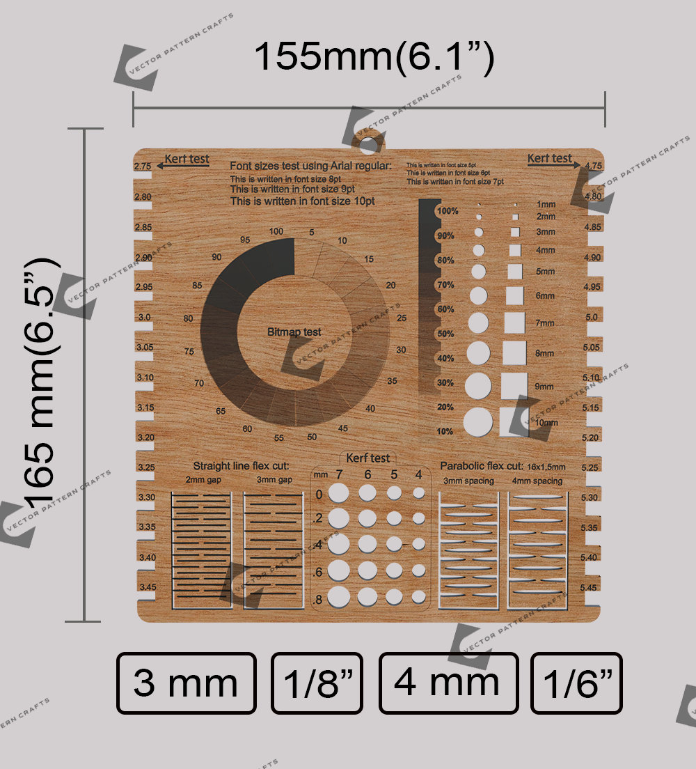 Laser Cut Kerf Tool Test Svg Template Glowforge Material Thickness Svg ...