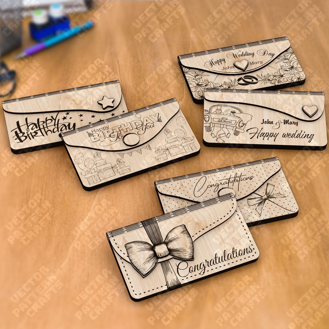 Laser Cut Money Envelope 6 Bundle Svg Cutting File Glowforge Wedding ...