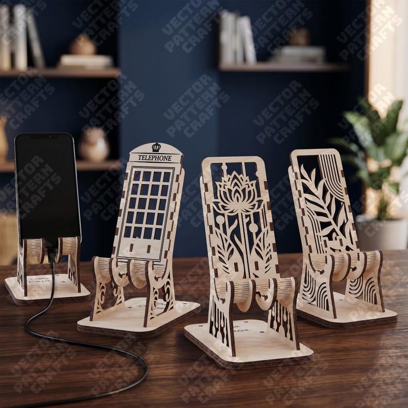 3 Phone Stand SVG Bundle Laser Cut Wooden Desk Holder Floral Geometric ...