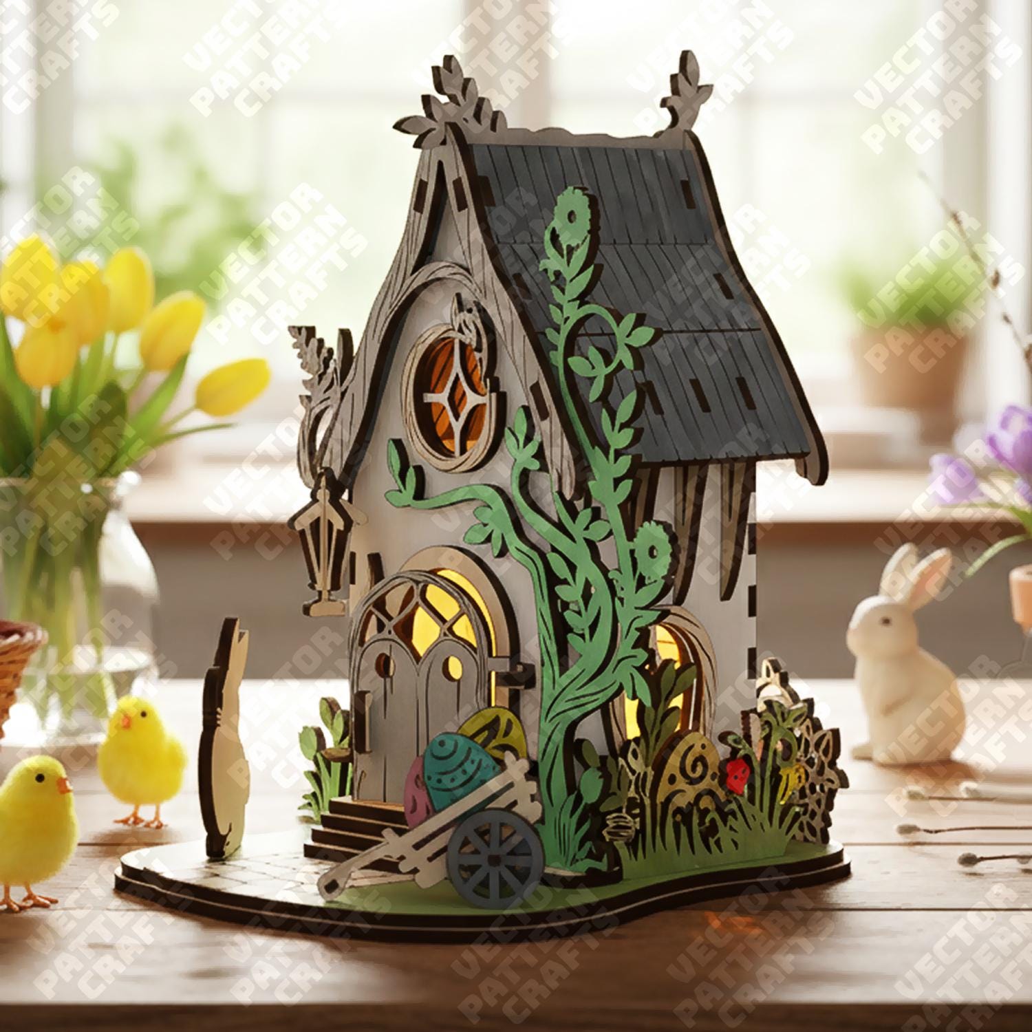 Easter Bunny House Scene Laser Cut File Glowforge 3D Easter House ...