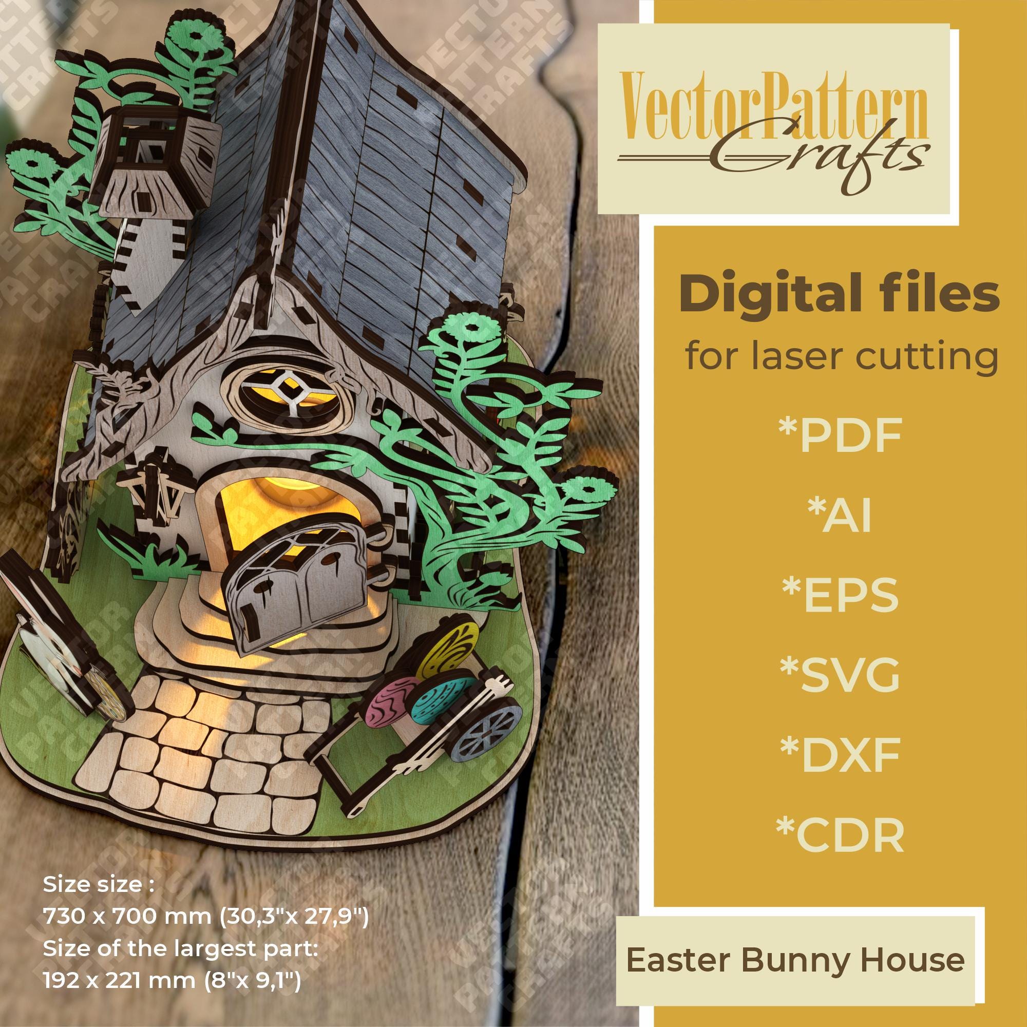 Easter Bunny House Scene Laser Cut File Glowforge 3D Easter House ...