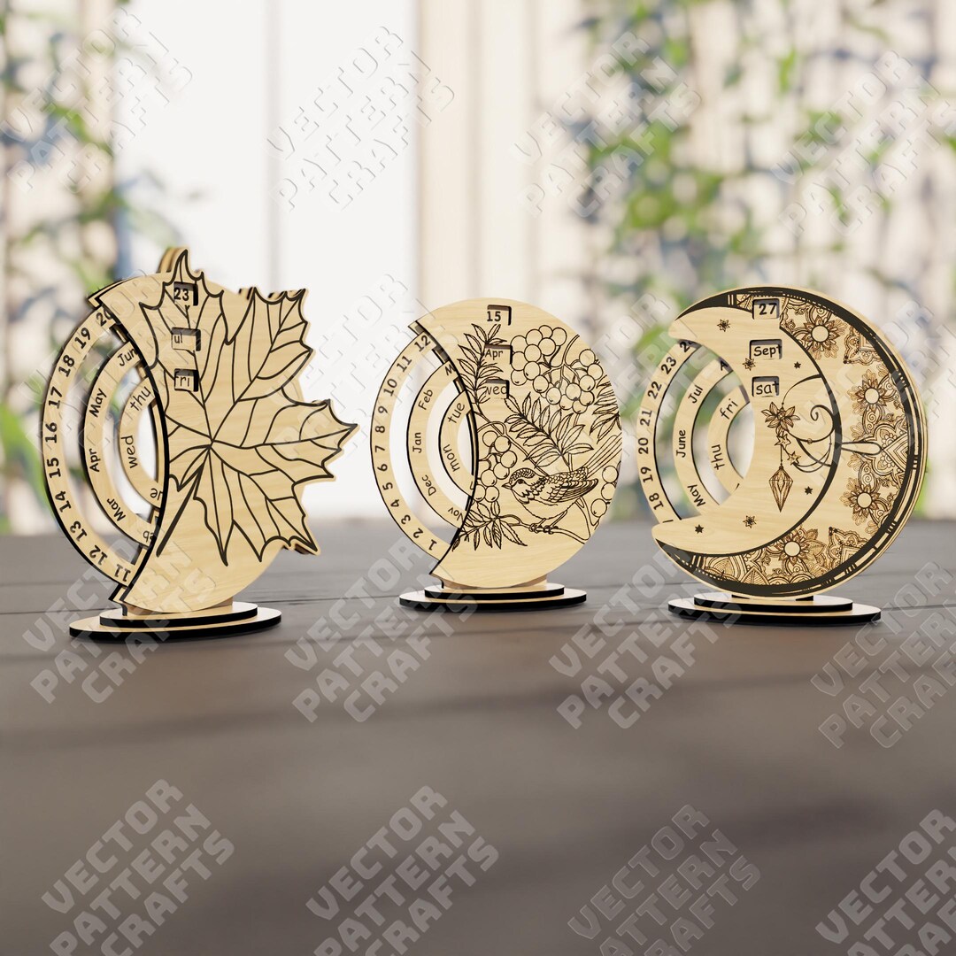 Wooden Desktop Perpetual Calendar 3 Bundle Laser Cut Svg File Glowforge ...