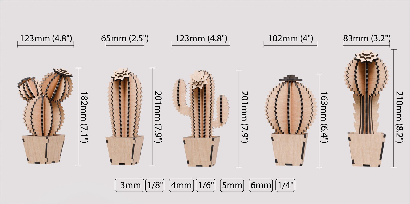 5 Laser Cut Cactus SVG 3D Standing Succulent Plant Boho Shelf Decor - Etsy