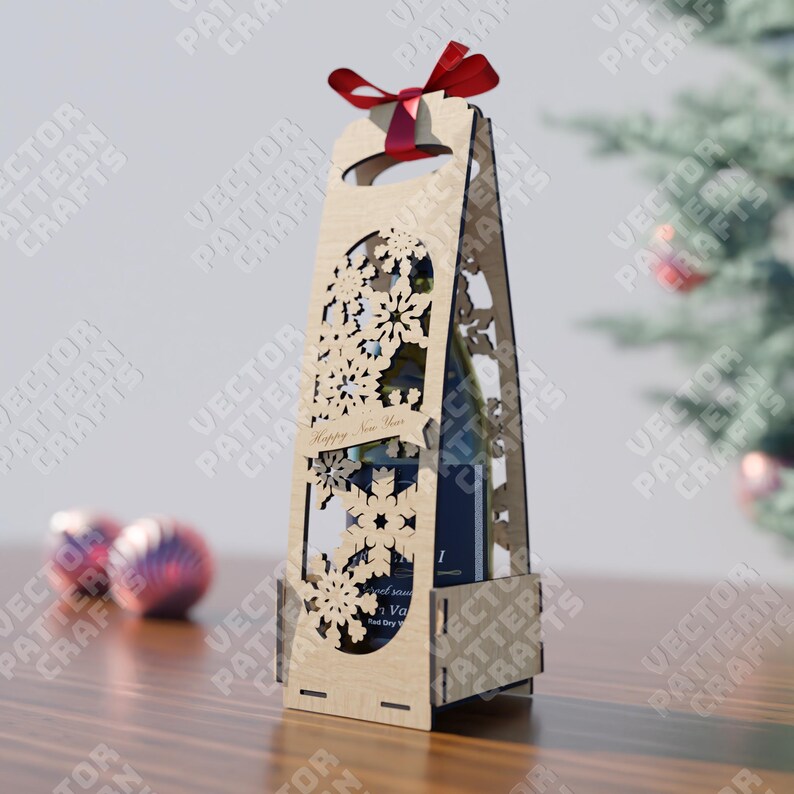 Christmas Wine Gift Box Svg Laser Cut File Glowforge Wooden Christmas ...