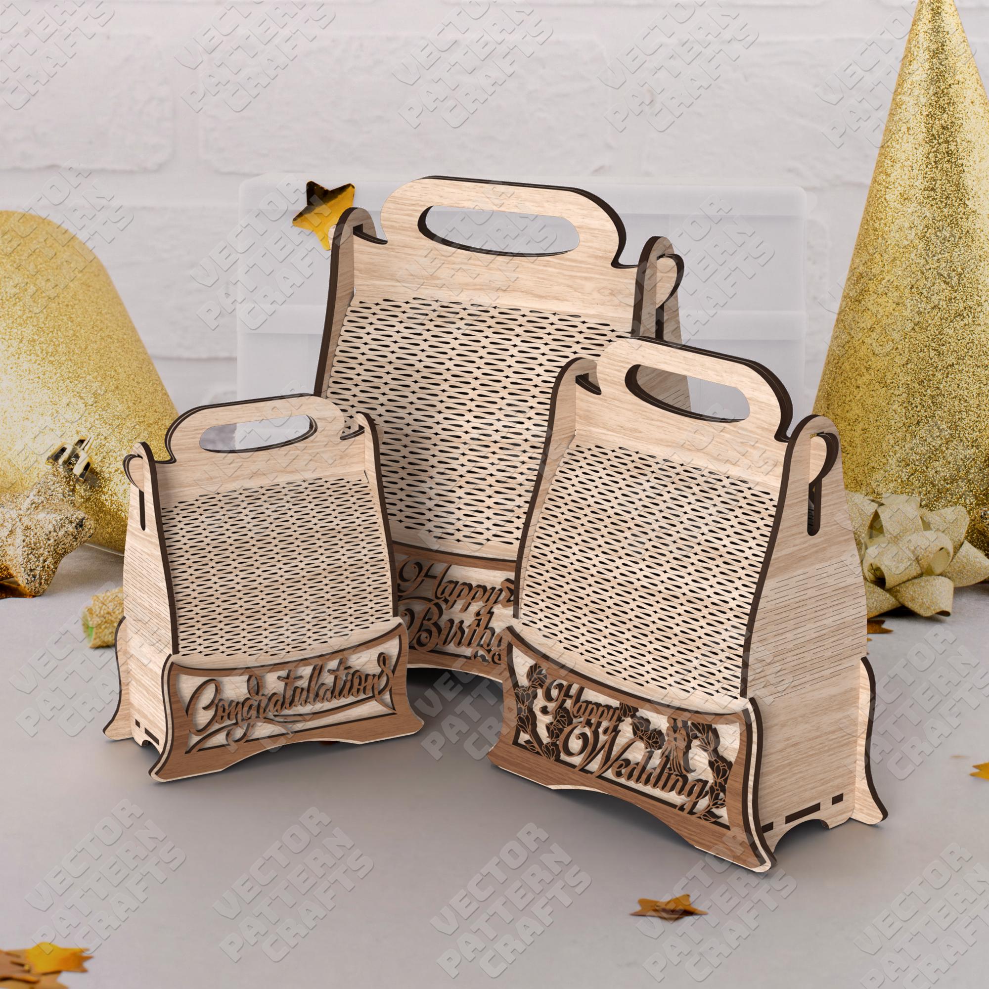 Wooden Gift Package Box 3 Set Laser Cut Svg File Glowforge Flexible ...