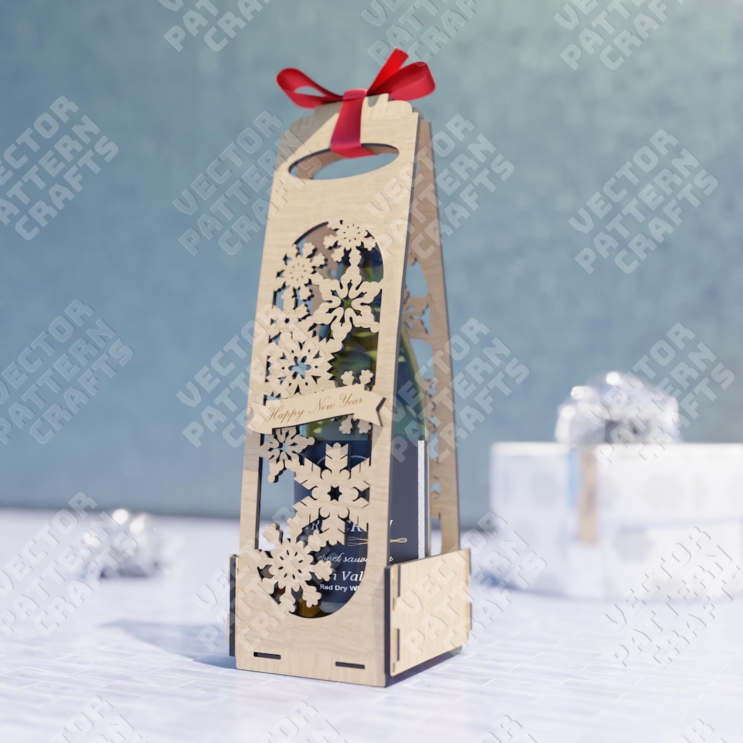 Christmas Wine Gift Box Svg Laser Cut File Glowforge Wooden Christmas ...
