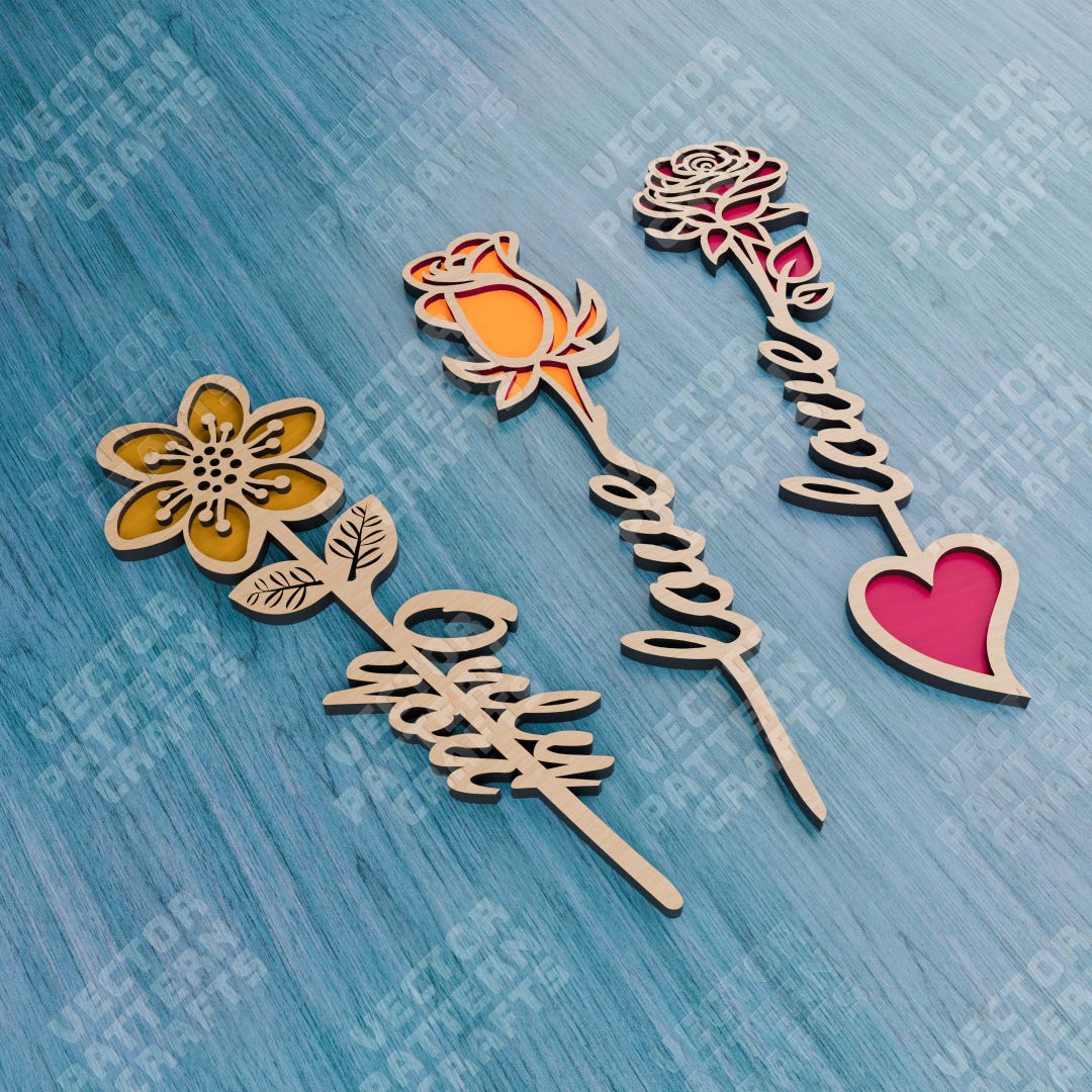 Two Layered Rose Flowers 3 Bundle Laser Cut Svg File Glowforge Name ...