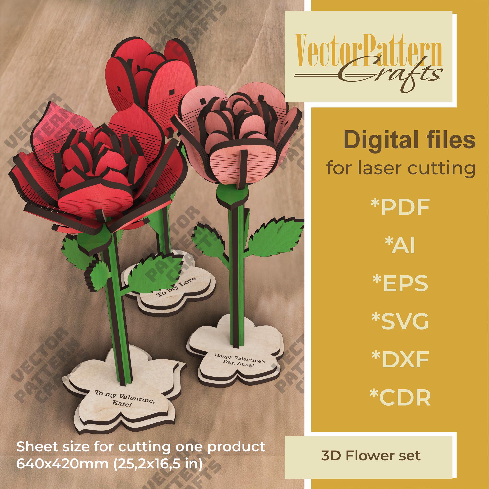 3D Standing Flowers Decoration Laser Cut Svg File Glowforge Vase ...