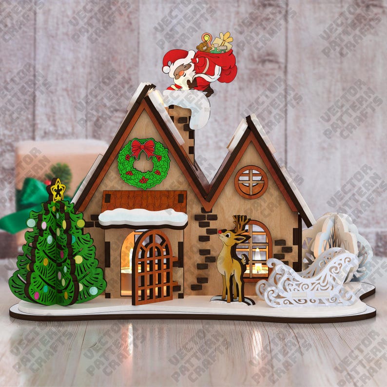 Christmas Santa House Scene Laser Cut File Glowforge 3D Christmas House ...