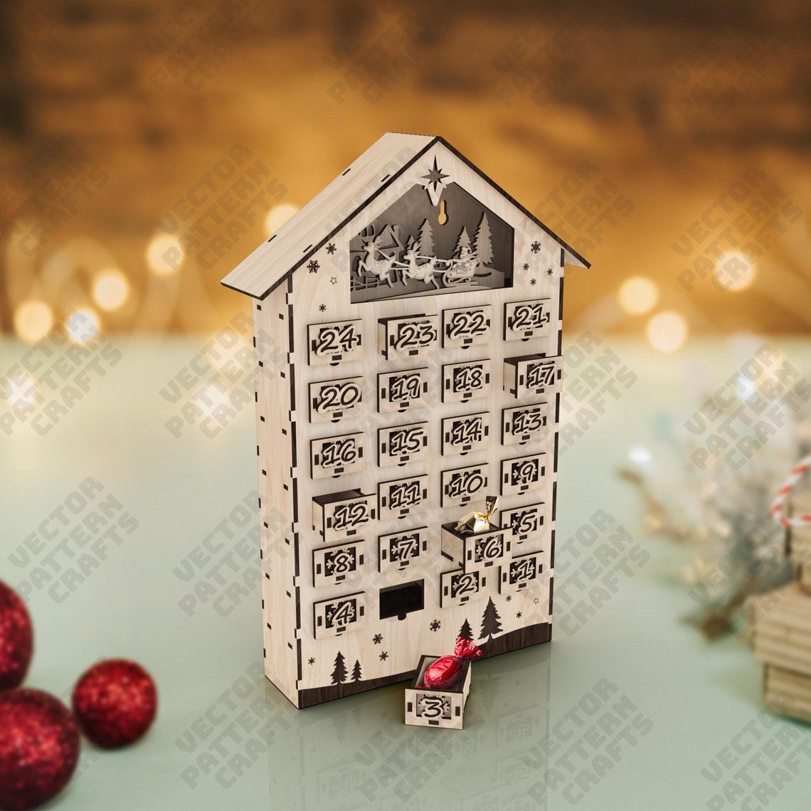 Laser Cut Christmas Advent Calendar Svg Cutting File Glowforge Advent ...