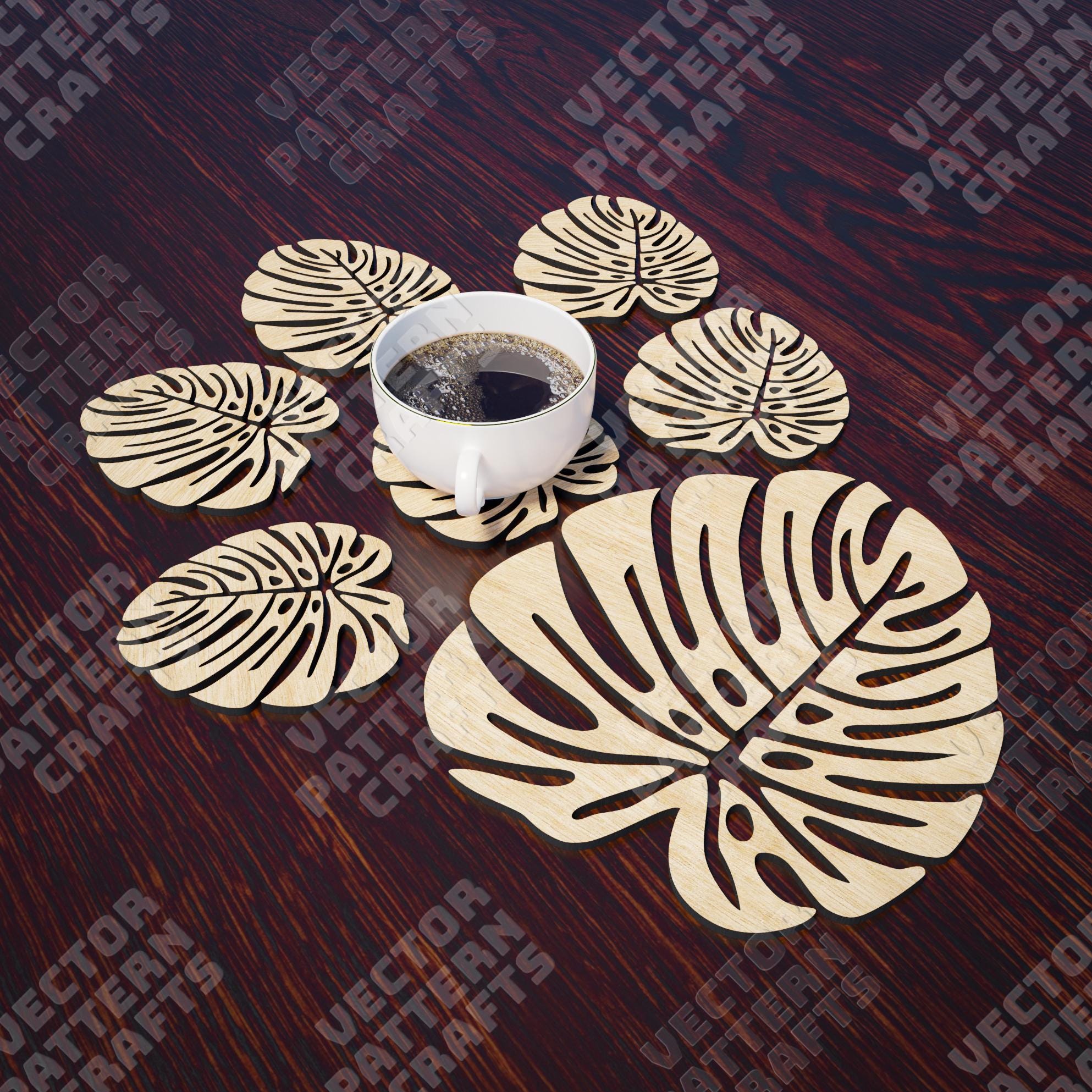 Laser Cut Monstera Coasters Set Svg Template Glowforge Decorative ...