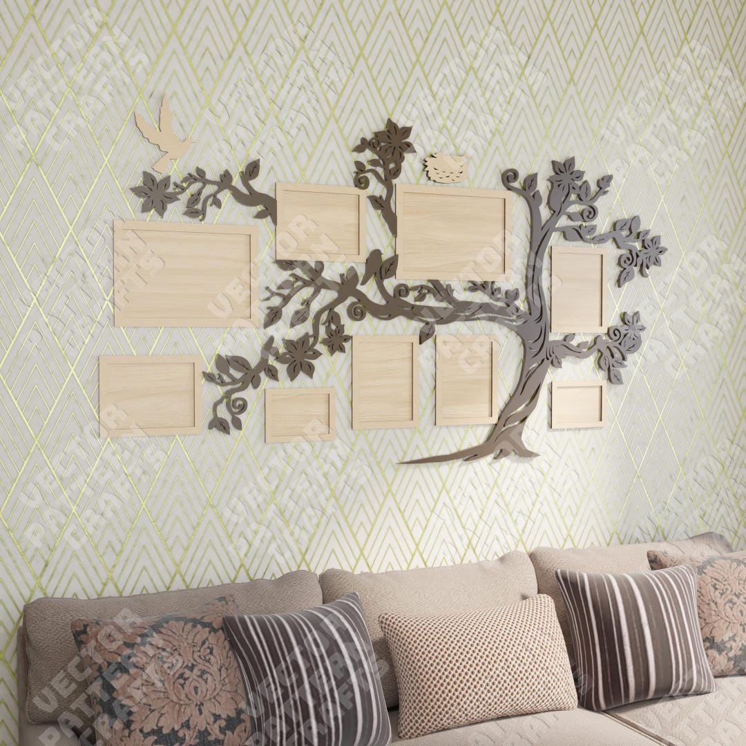 Wooden Family Tree Photo Frame Laser Cut Svg File Glowforge Family ...