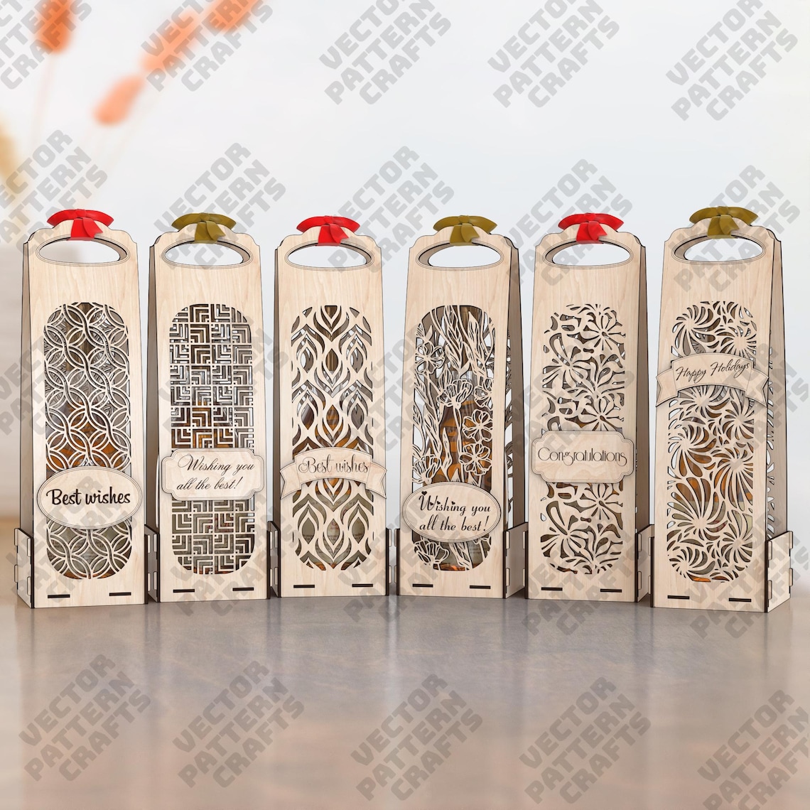 Wooden Bottle Wine Gift Box 6 Set Laser Cut Svg File Glowforge Wooden ...