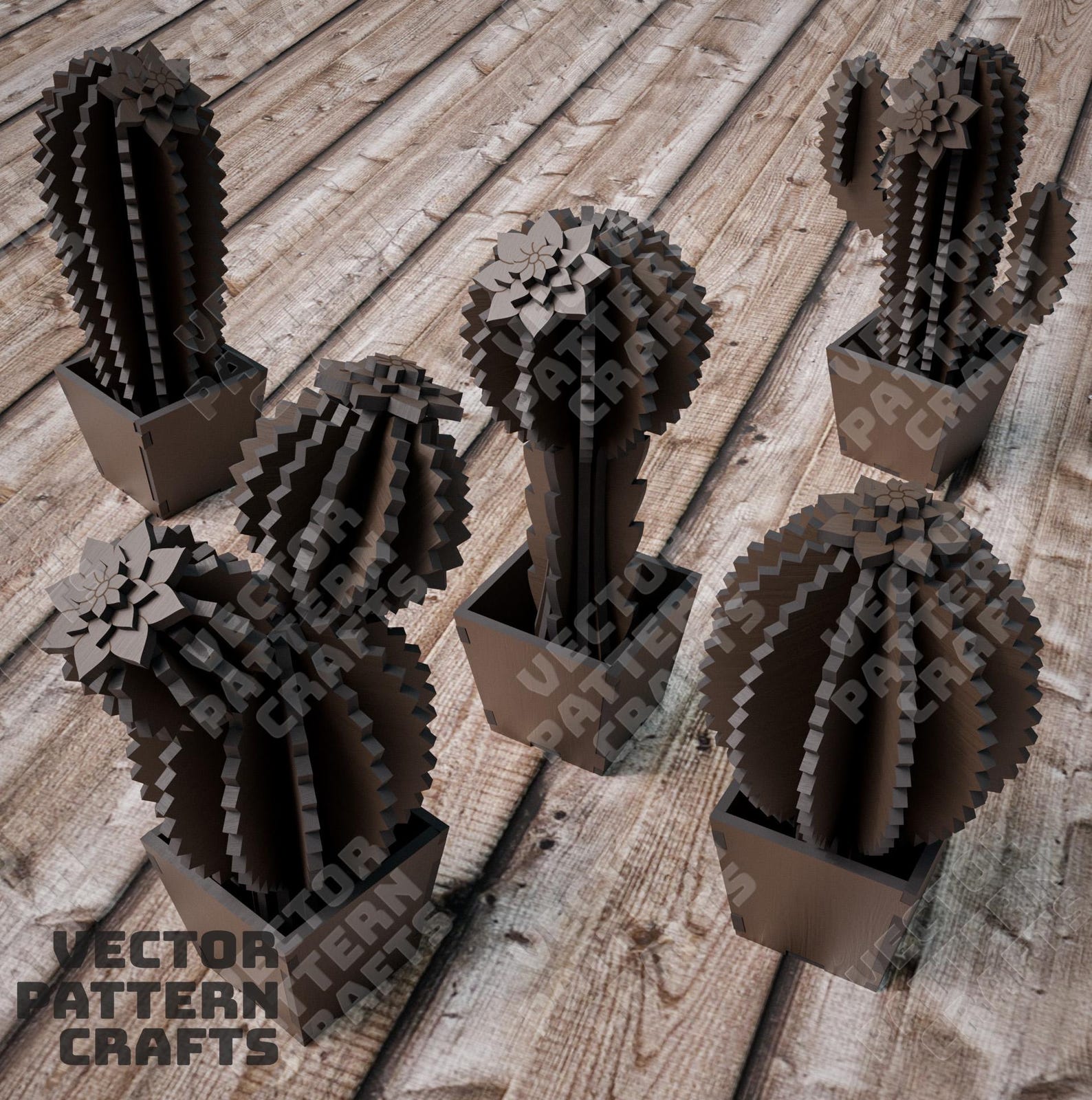 5 Laser Cut Cactus SVG 3D Standing Succulent Plant Boho Shelf Decor - Etsy