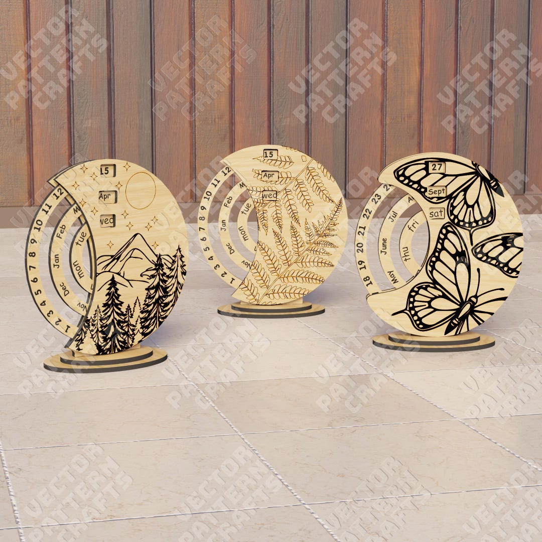 Laser Cut Perpetual Calendar 3 Bundle Svg File Glowforge Table ...