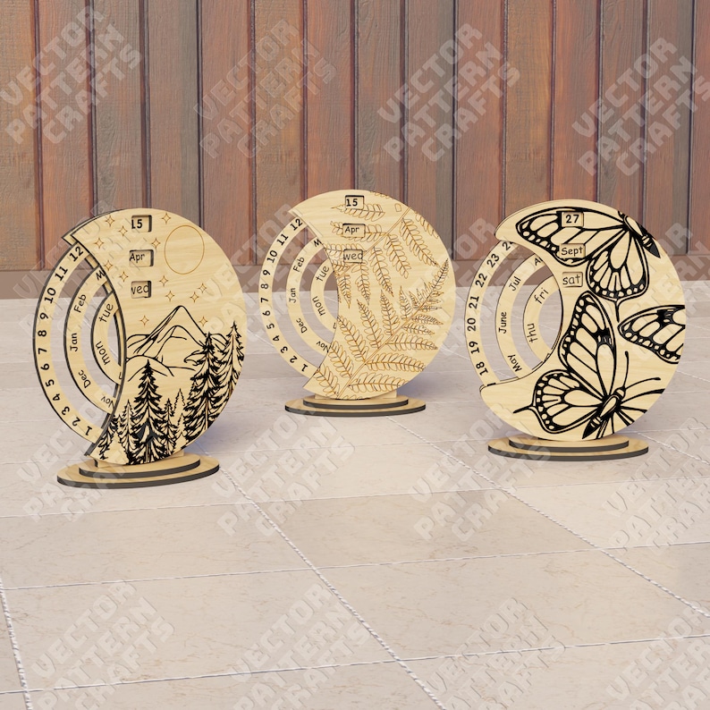 Laser Cut Perpetual Calendar 3 Bundle Svg File Glowforge Table ...