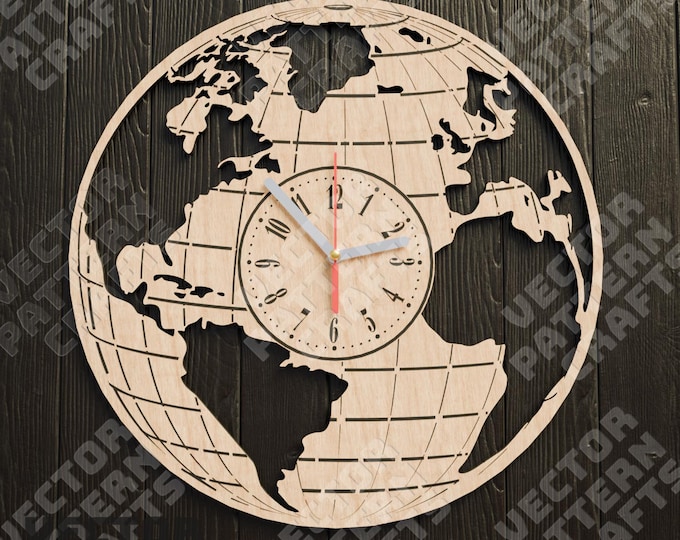 Lasercut World Map Wooden Wall Clock Special Design SVG DXF CDR Eps Pdf ...