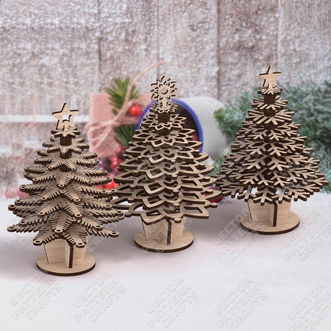 Bundle de sapin de Noël 3 découpé au laser fichier svg 3D en bois ...