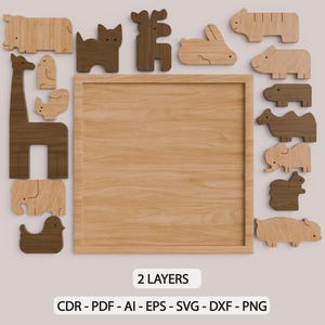 Laser Cut Wooden Animals Puzzle Svg File Glowforge Kids Montessori ...