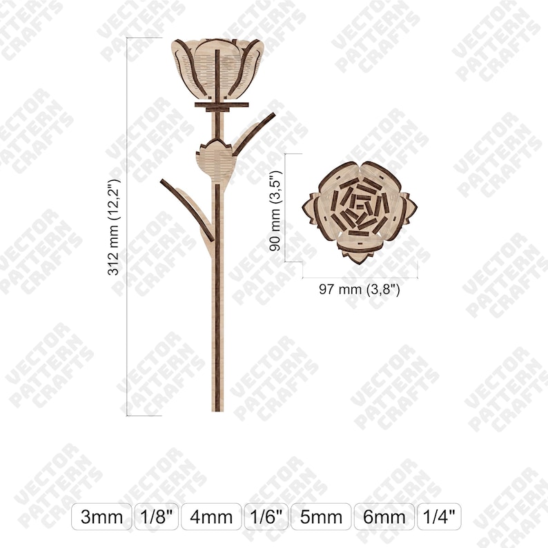 Rose Bouquet SVG Laser Cut 3D Wooden Flower Bunch Standing Floral Home ...