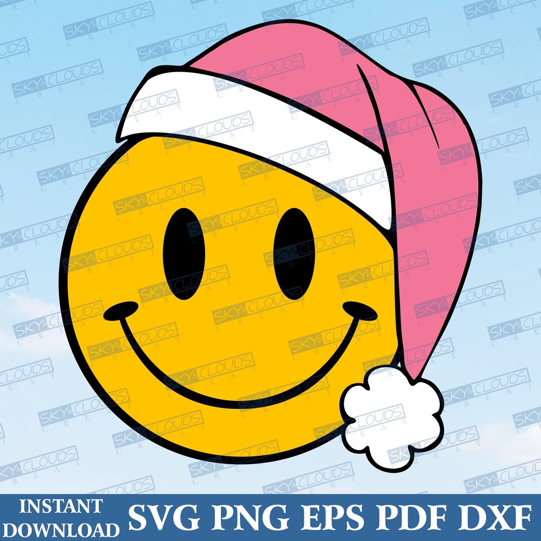 Christmas Smiley Face Svg, Smiley Face Svg, Retro Christmas Png, Santa ...