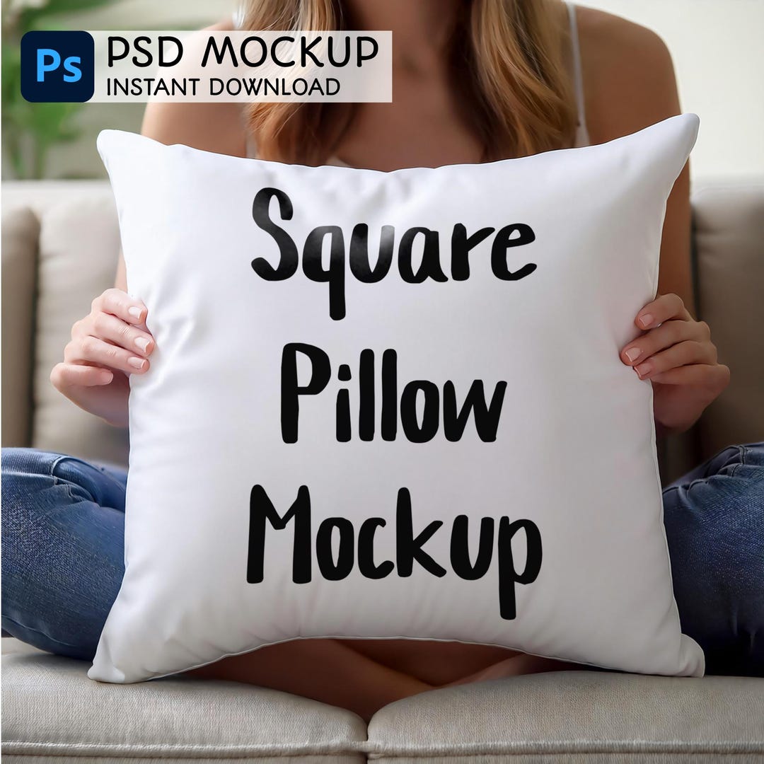 Pillow Mockup PSD Simplistic - PSD Woman Holding Cushion Mockup ...