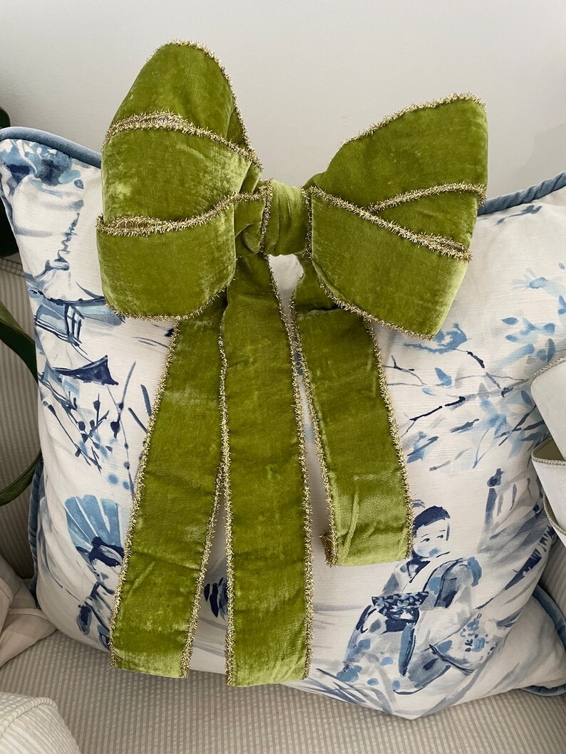 D. Stevens Ribbon 4 Inch 5 Yard Velvet Bow Green With Gold Trim - Etsy