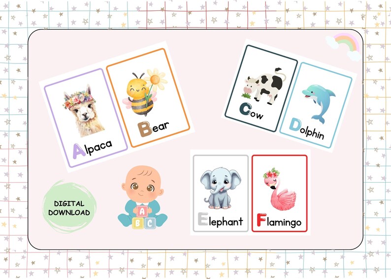 Animal Alphabet Flash Cards / Match & Color Play Gift / Printable Flash ...