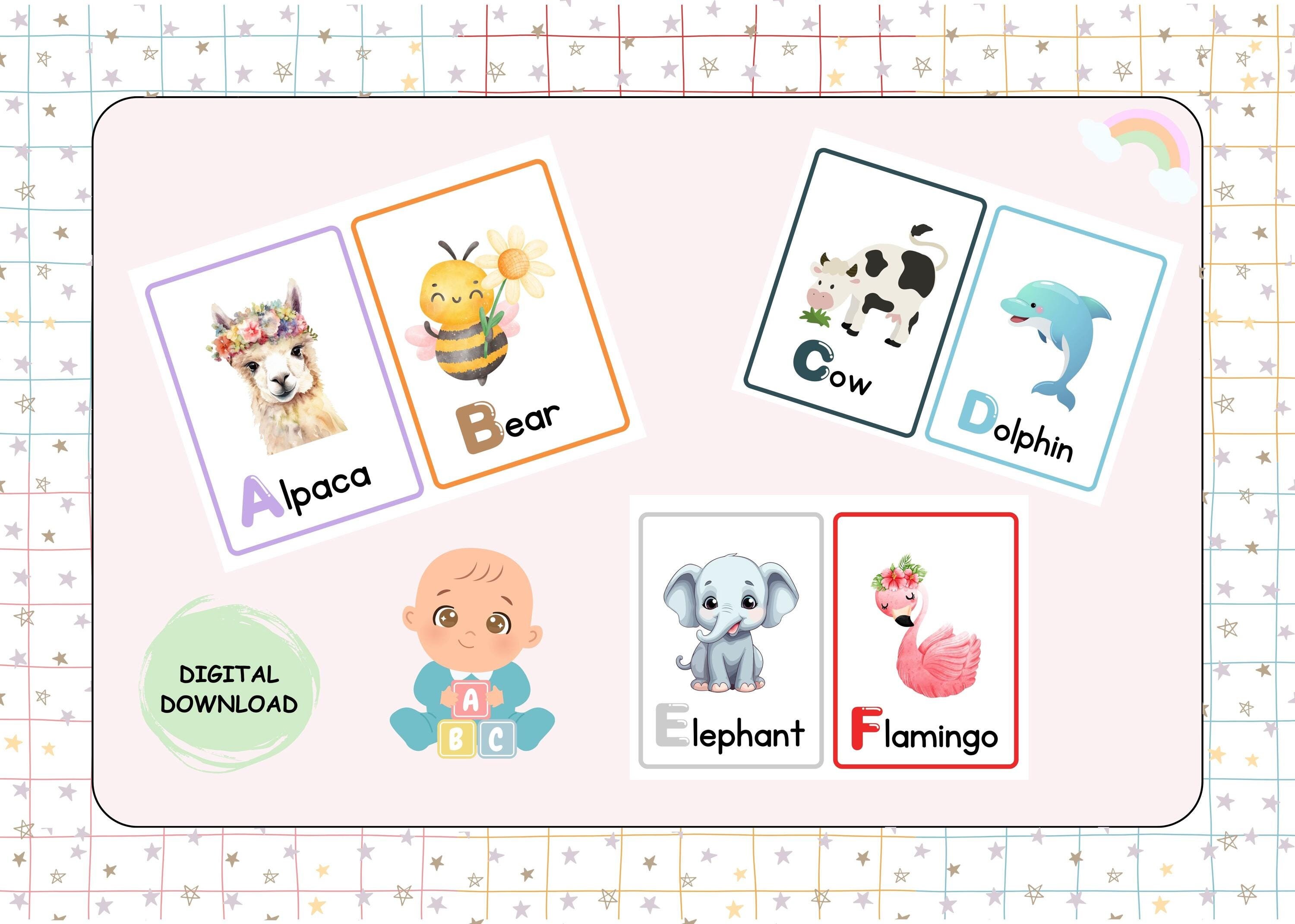 Animal Alphabet Flash Cards / Match & Color Play Gift / Printable Flash ...