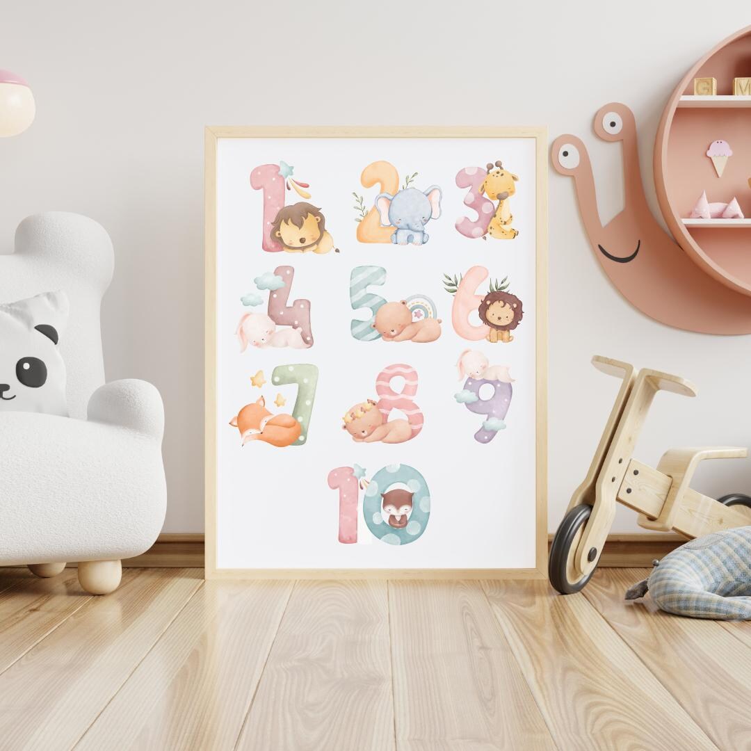 Safari Animal Numbers Digital Wall Art - Educational Nursery Print for ...