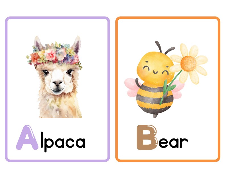 Animal Alphabet Flash Cards / Match & Color Play Gift / Printable Flash ...