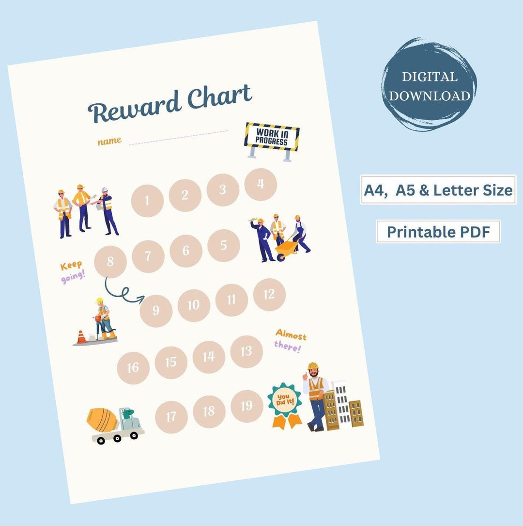 Construction Workers Reward Chart / Toddler Reward Chart / Kids Reward ...