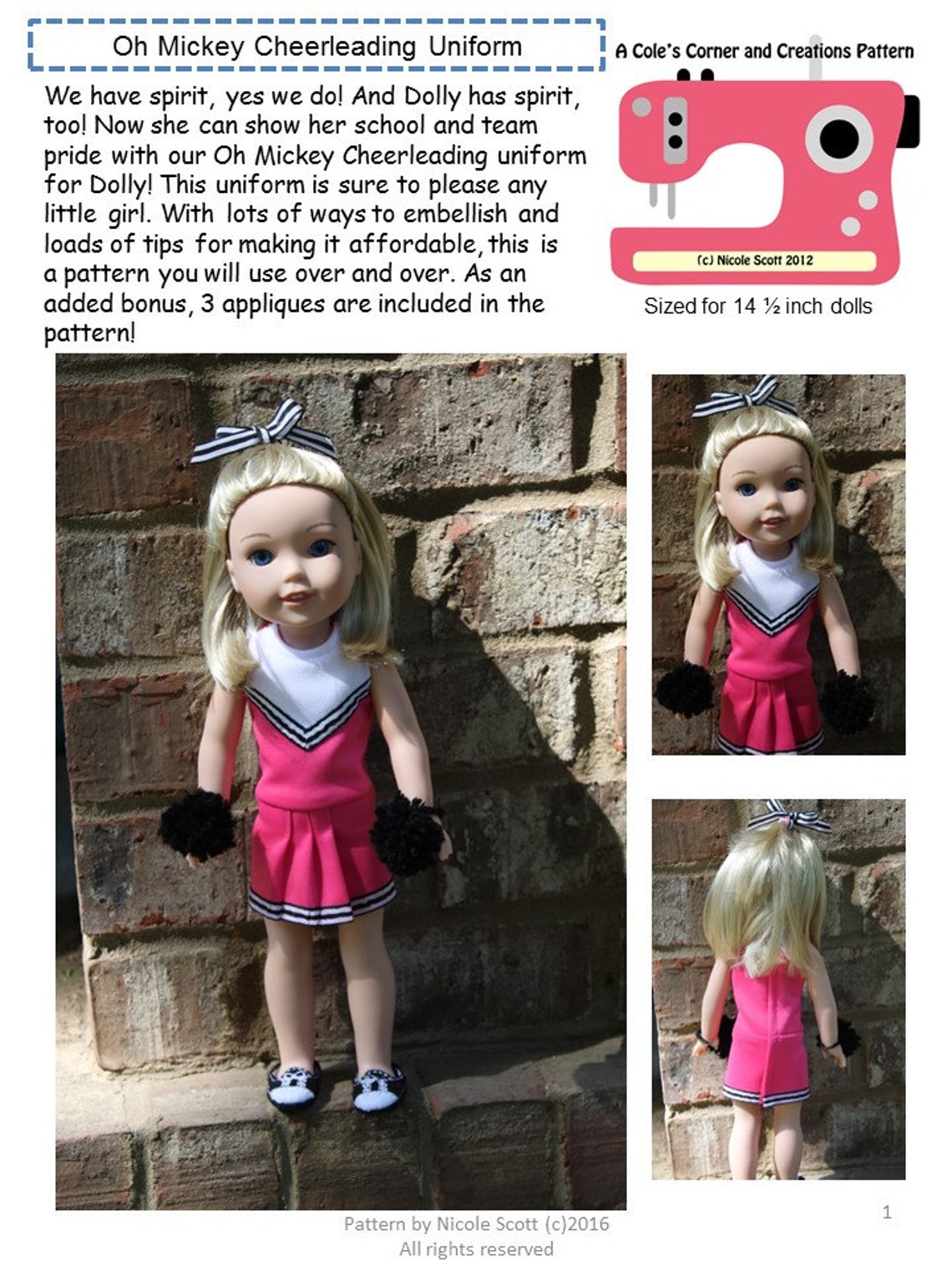 Oh Mickey Cheerleading Uniform for DOLLY PDF Sewing Pattern Sized for ...
