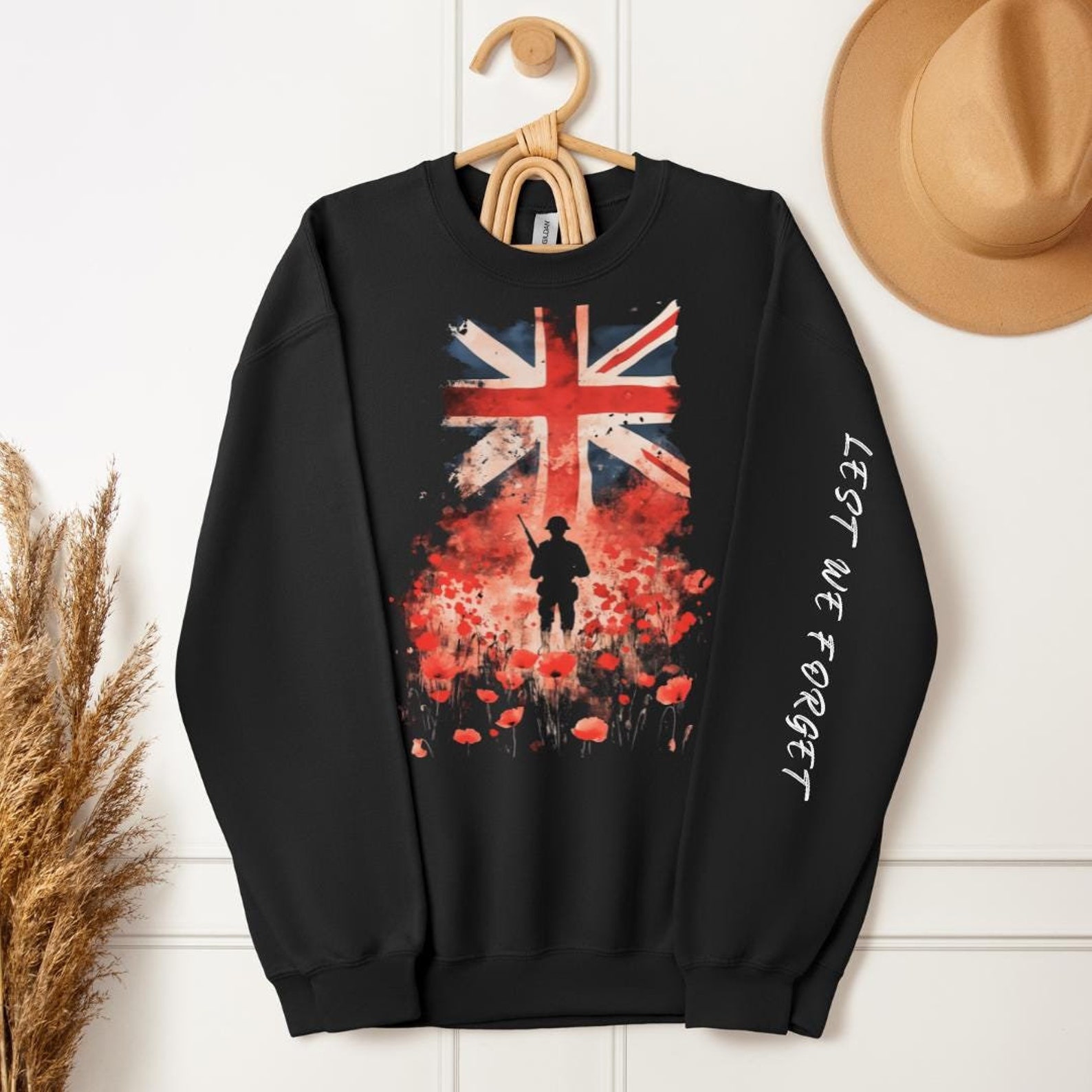 Remembrance Sweatshirt Lest We Forget Poppy & Union Jack Pullover ...