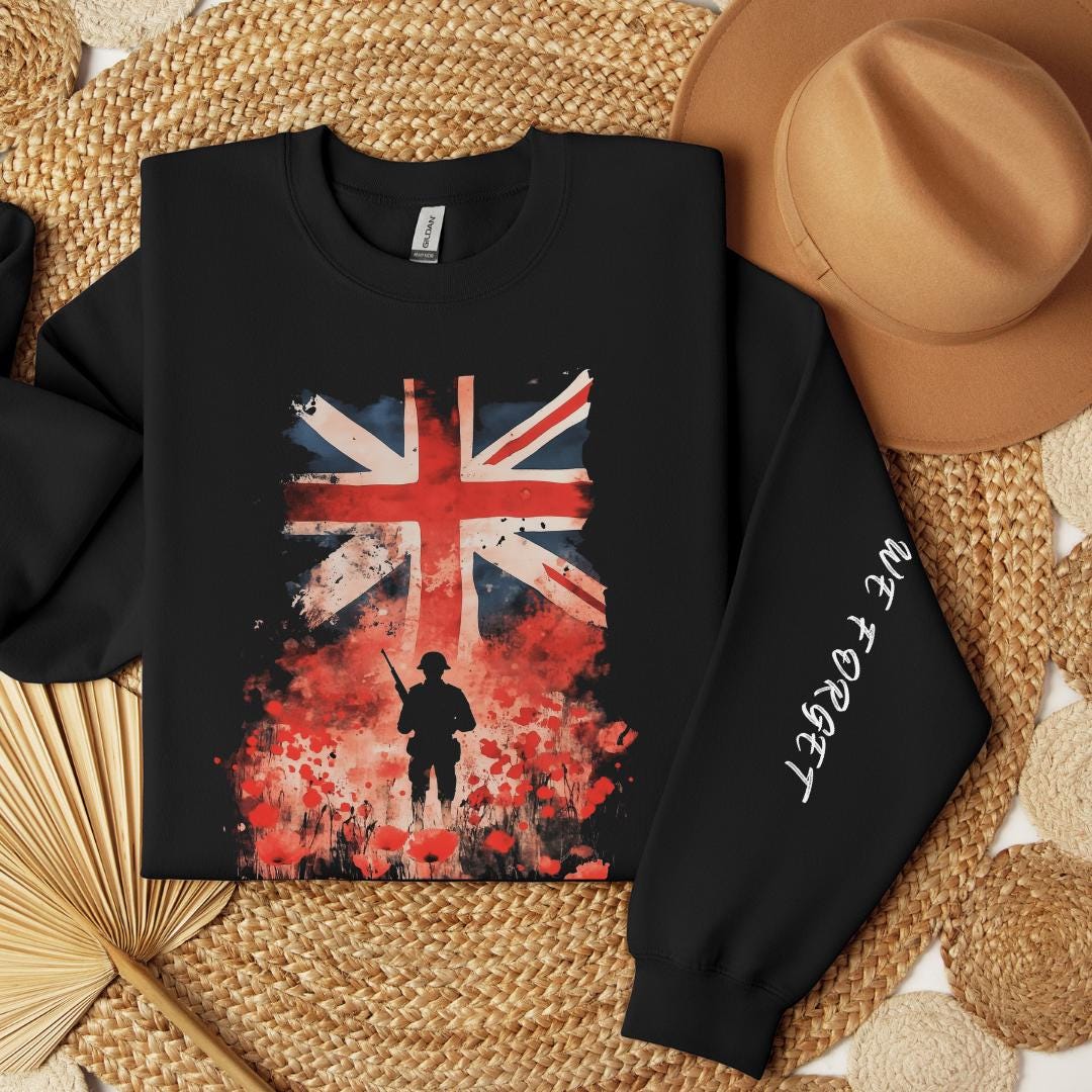 Remembrance Sweatshirt Lest We Forget Poppy & Union Jack Pullover ...