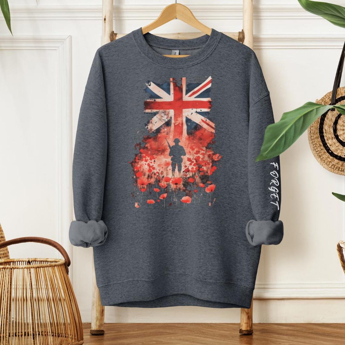 Remembrance Sweatshirt Lest We Forget Poppy & Union Jack Pullover ...