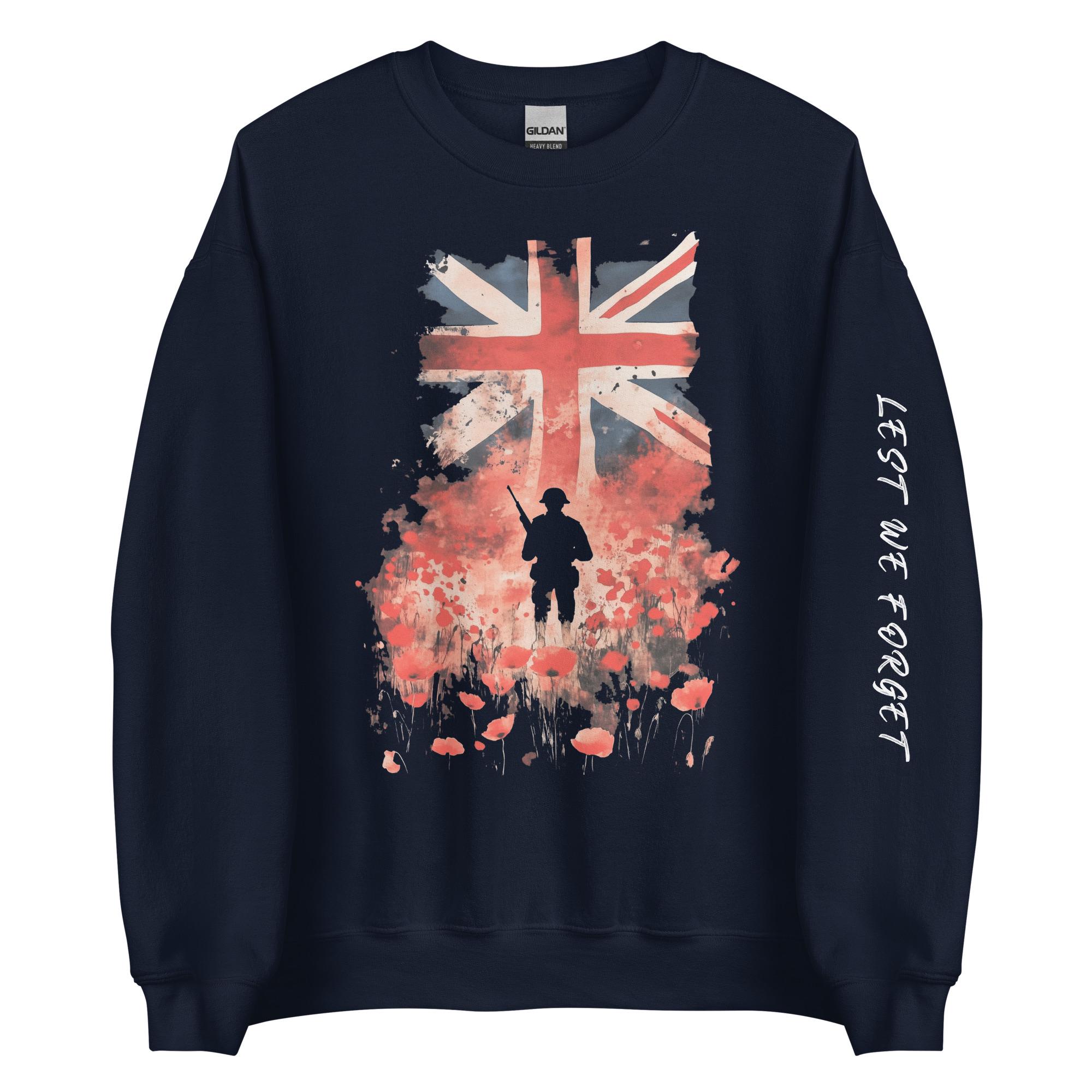 Remembrance Sweatshirt Lest We Forget Poppy & Union Jack Pullover ...