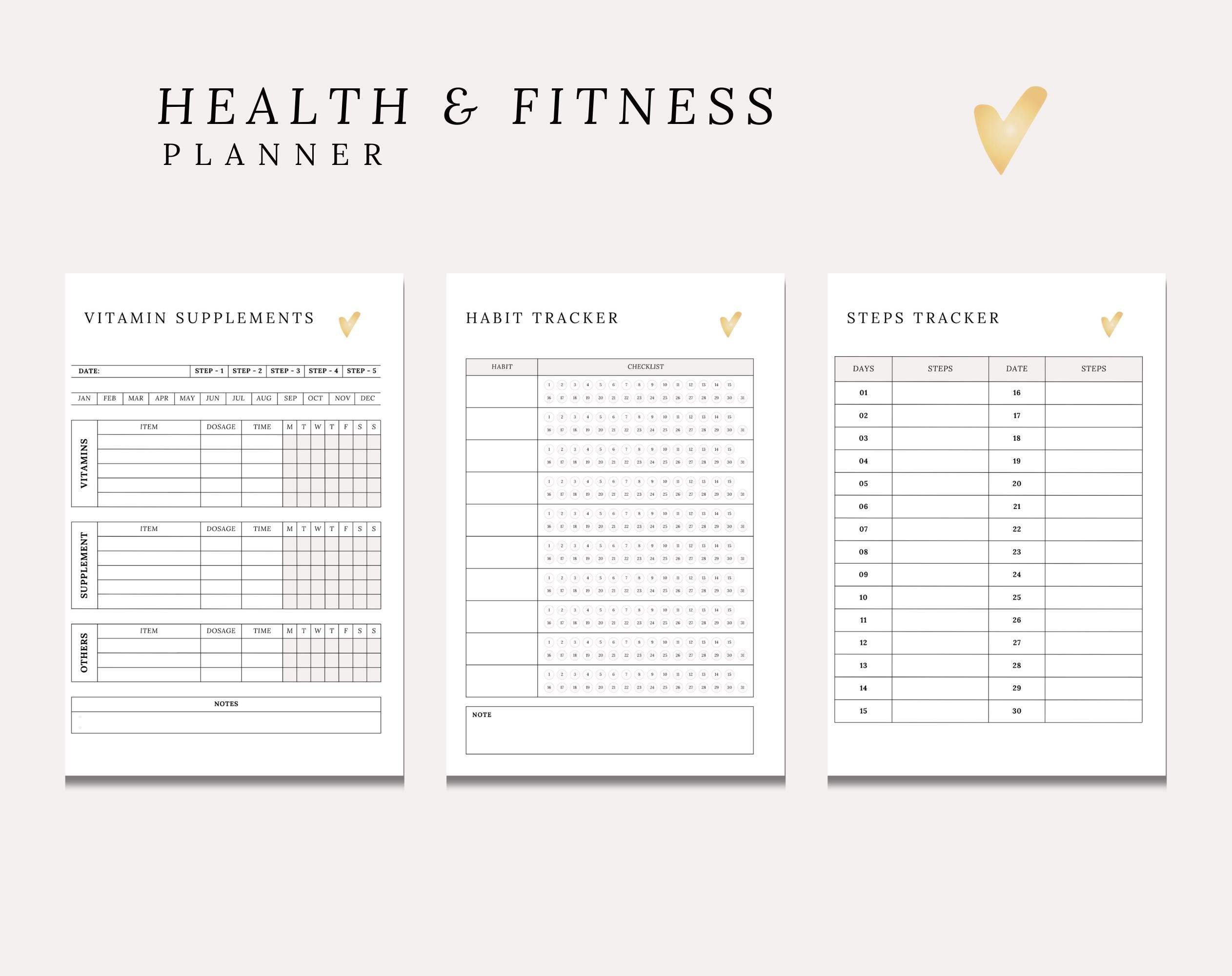 Health and Fitness Tracker | Printable | Fillable | Health Journal - Etsy