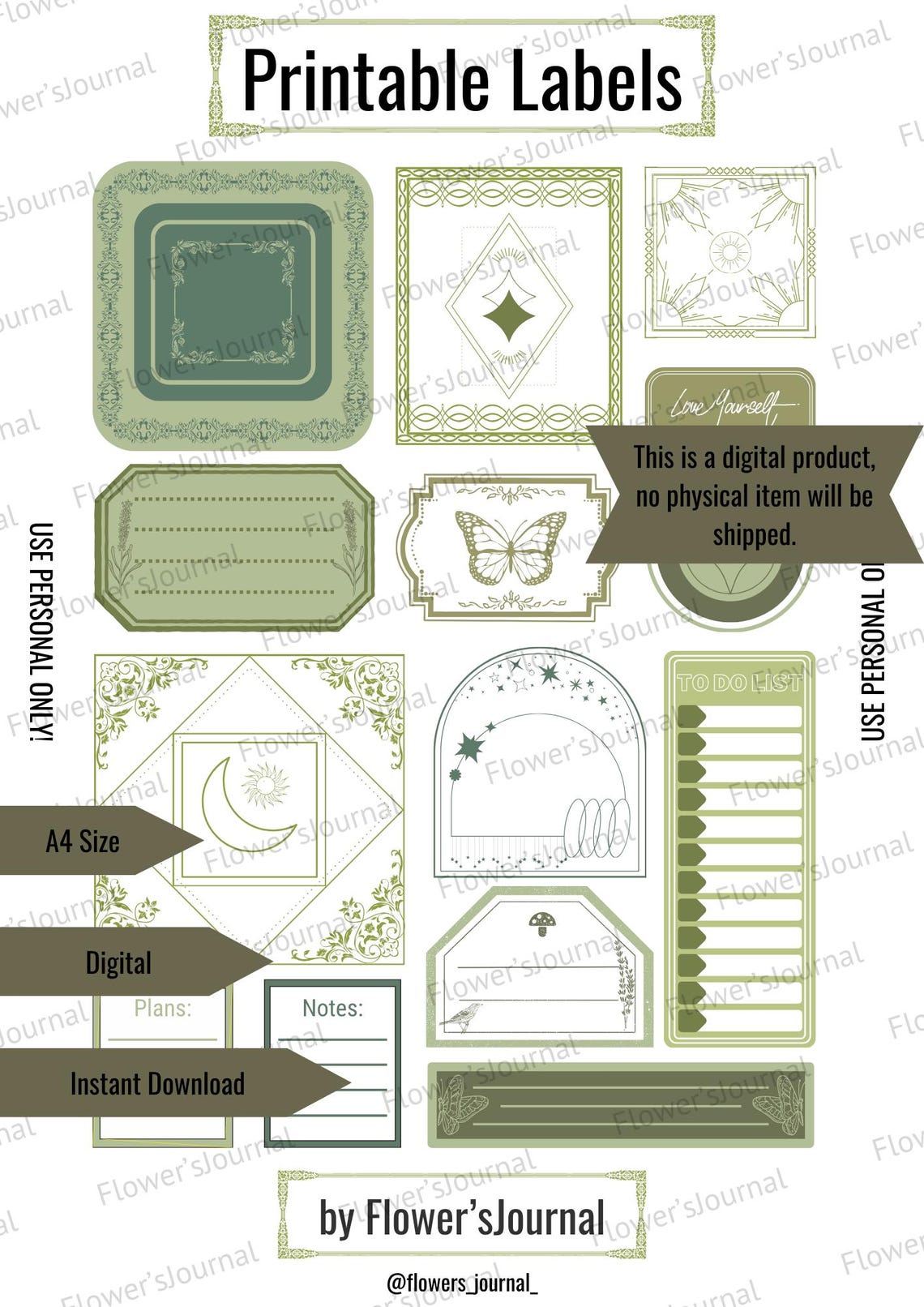 Printable Labels-stickers-tags-frames Digital Labels Junk Journal ...