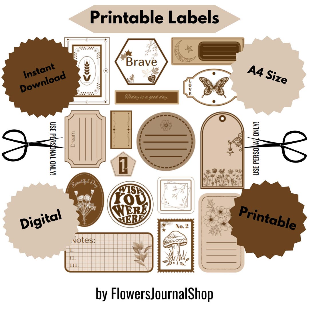 Printable Labels-stickers-tags-frames Digital Labels Junk Journal ...