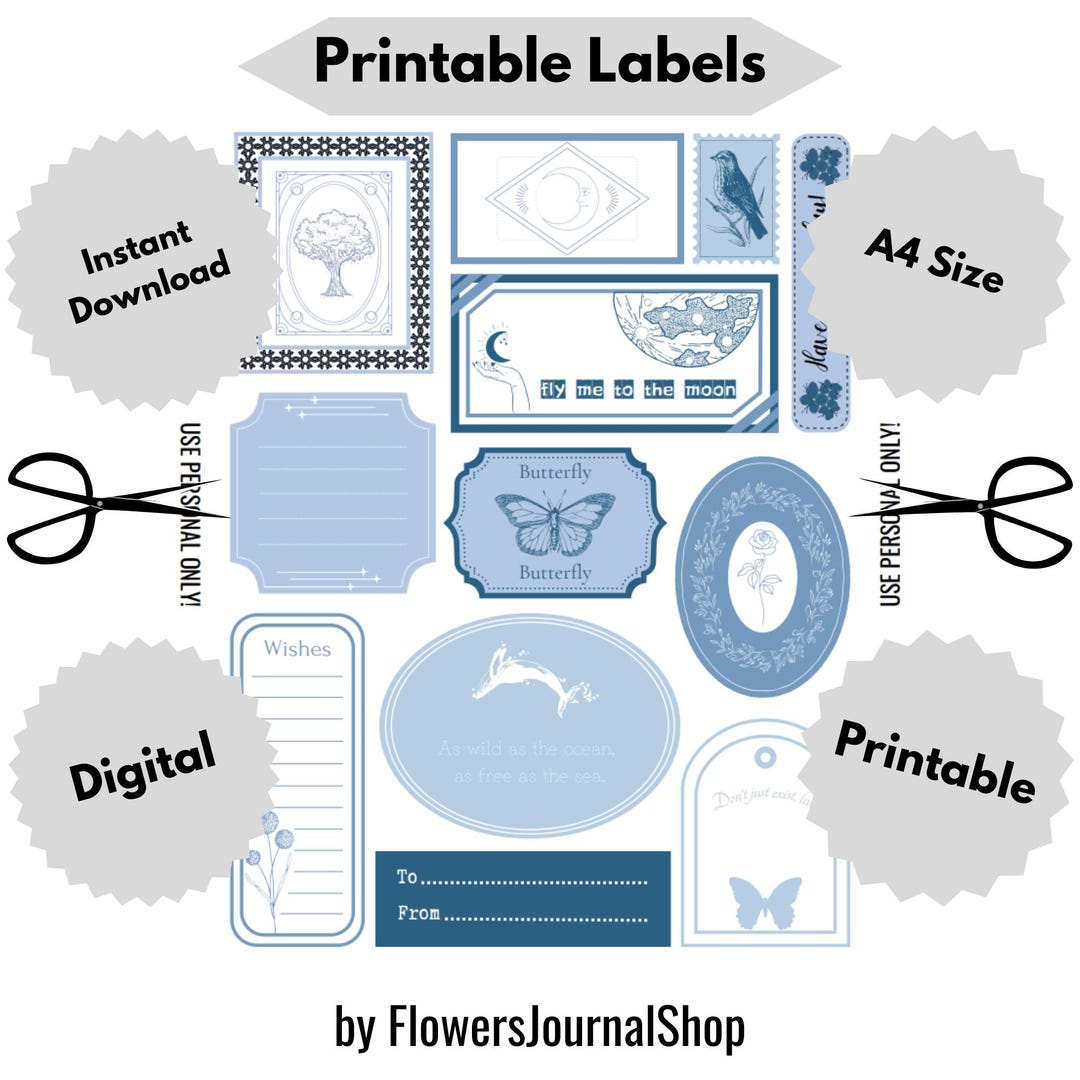 Printable Labels-stickers-tags-frames Digital Labels Junk Journal ...