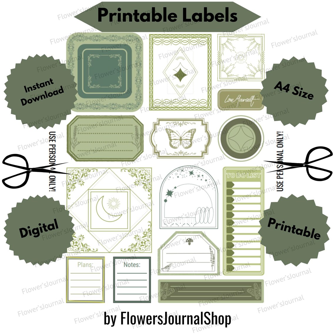 Printable Labels-stickers-tags-frames Digital Labels Junk Journal ...