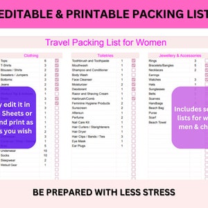 Printable, Editable Travel Planner BUNDLE Packing List, Trip List ...