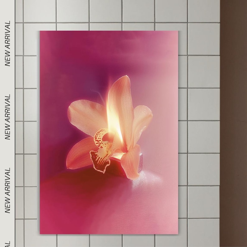 Pink Orchid Flower Poster: Mid-century Modern Botanical Floral Art ...