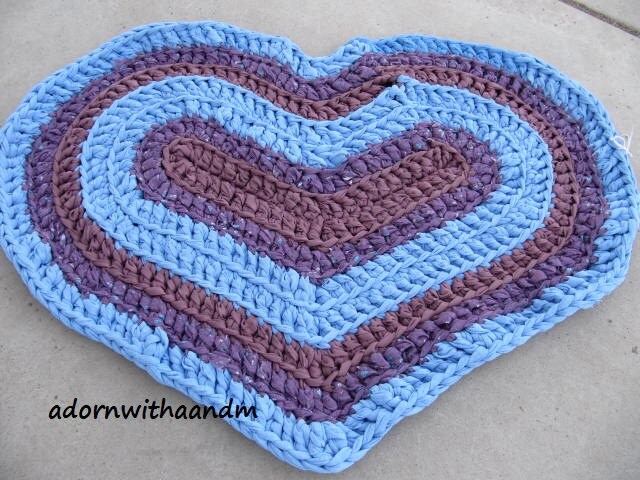 Bluesy Heart Crocheted Heart Shape Rag Rug, Eco Friendly, Washable ...