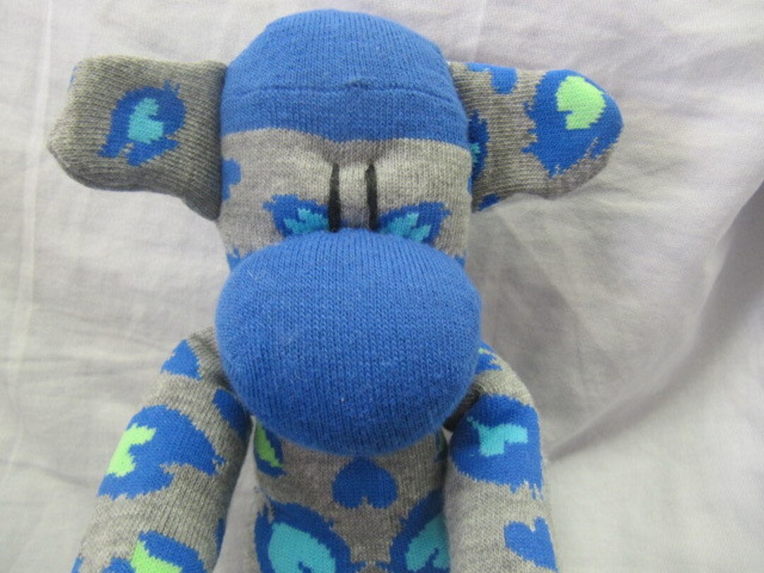 Sockimamy Skyler the LONG Blue, Gray Leopard Print Sock Monkey, Hand ...