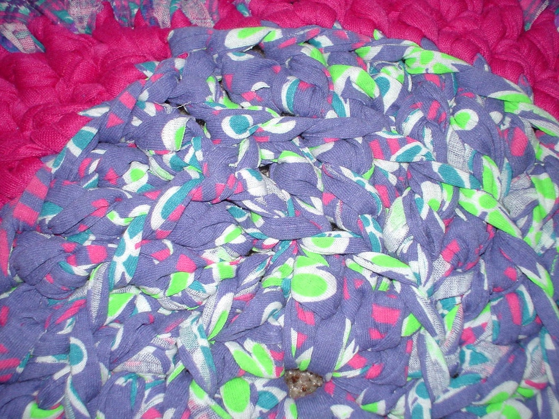 Pink and Purple Flower Rag Rug a - Etsy