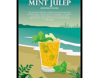 Mint Julep Drawing | Cocktail Drawing | Bar Art | Cocktail Prints ...